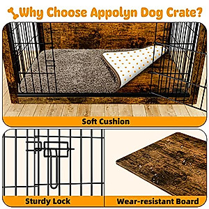 APPOLYN Dog Crate Furniture, Side End Table, Dog Crate Table with Two Doors, Wooden Indoor Dog Kennels Crates for Large Dogs Up to 65lb, 38.2"x25.6"x26.8", Vintage