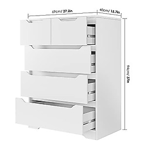 HOSTACK Modern 5 Drawer Dresser, Chest of Drawers with Storage, Wood Clothing Organizer with Cut-Out Handles, Accent Storage Cabinet for Living Room, Bedroom, Hallway, White