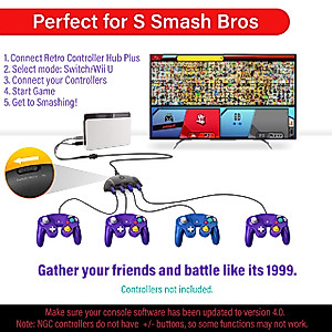 Nyko Retro Controller Hub Plus - Gamecube Controller Adapter for Nintendo Switch, Connect up to 4 Controllers with Turbo and Home Button, Compatible with Super Smash Bros