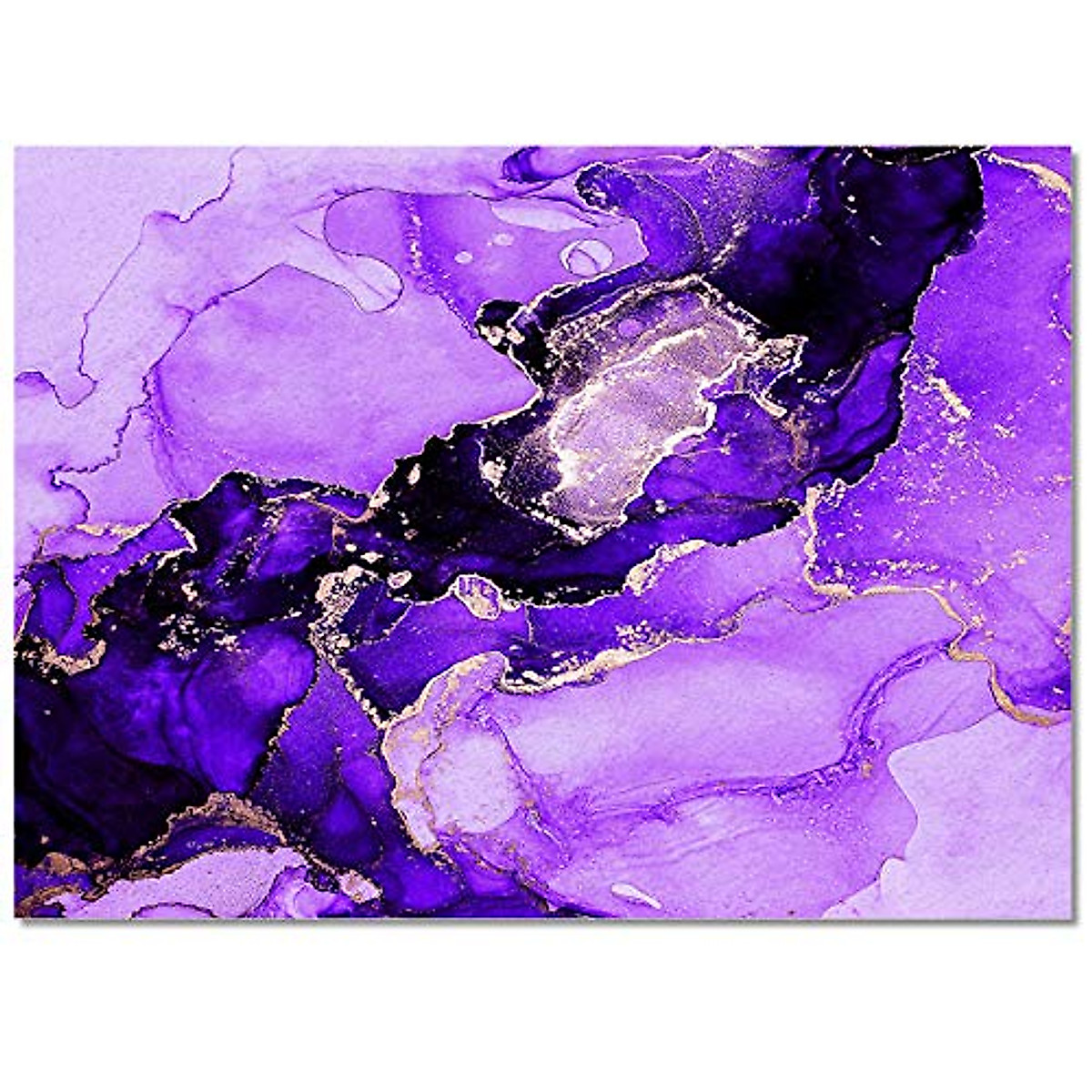 Contemporary Non-Slip Area Rug Abstract Ink Paint Purple and Gold Marble Art Painting Printed Rugs Art Carnival Rubber Backing Living Room Floor Mats Rectangle Area Rug Carpet for Indoor 2'x3'