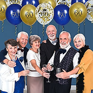 Navy Blue and Gold 60th Birthday Balloons Decorations 15Pcs Happy 60th Birthday Navy Blue Gold Confetti Latex Balloons Decorations for Men Women 60th Birthday Anniversary Decorations 12 inch