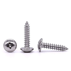 #10 x 3/4" Truss Head Wood Screw, Phillips Truss Head Self Tapping Sheet Metal Tek Screw, 18-8 Stainless Steel 304, Brgiht Finish, 100 PCS