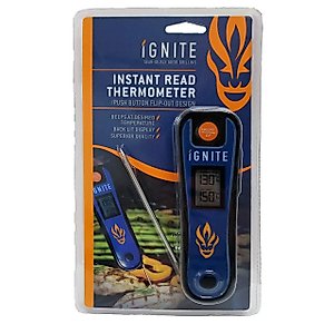 Ignite Instant Read Thermometer - Push Button FLIP-Out Design- Digital Thermometer for Kitchen, Outdoor Cooking, BBQ, and Grill!