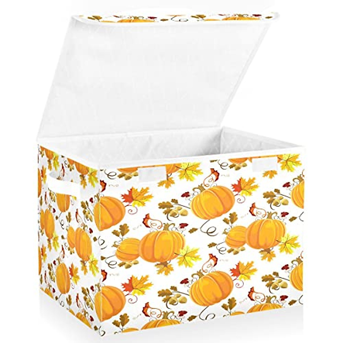 Storage Bins with Lids Foldable Storage Baskets Storage Cubes Collapsible Closet Organizer Containers with Cover Pumpkins and Yellow Maple Leaves for Home Office Organizer Closet, Shelves, Toy, Nurser