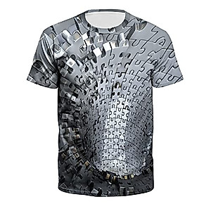 Men's Novelty T Shirt 3D Puzzle Swirl Printing Pattern Shirts Round Neck Casual Short-Sleeved for Men Grey
