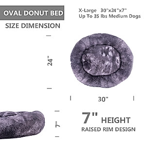 Oval Calming Donut Cuddler Dog Bed,Shag Faux Fur Cat Bed Washable Round Pillow Pet Bed(30"/36"/43") for Small Medium Dogs (L(30"x24"x7"), Grey2021)