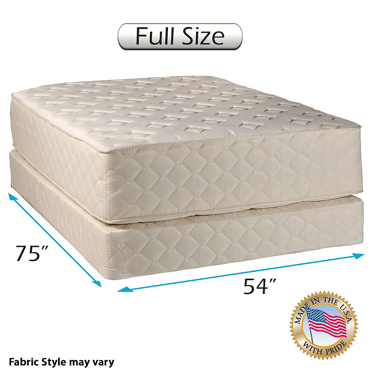 Dream Solutions USA Highlight Luxury Firm 54" Wx75 Lx14 H Full Mattress & Low 5" Height Box Spring Set Fully Assembled - Spinal Back Support, Innerspring Coils, Longlasting Comfort