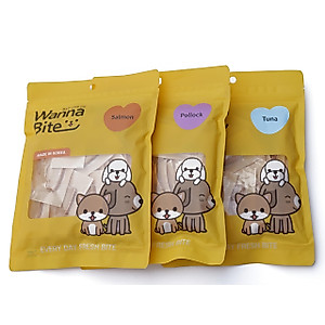 WannaBite Chicken Jerkey, All Natural Dog Treats, Healthy Cat and Dog Chews, Tuna Salmon Pollock Flavors, Human Grade, Grain-Free & No Artificial Color & Flavor, 7.9 OZ, 30 Packs (Tuna)