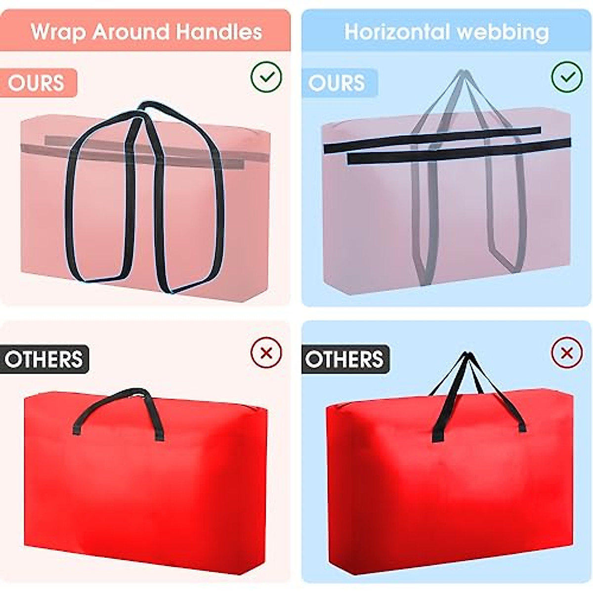 CIVJET 2 Pack Moving Bags Heavy Duty Extra Large with Strong Zippers, Storage Totes Bag with Handles for College Students, Moving Supplies & Boxes for Clothes, Storage Containers for Camping (Red)