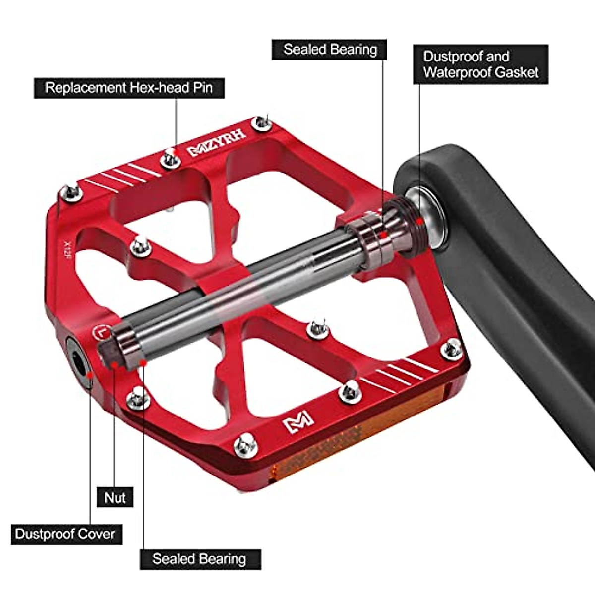 MZYRH Mountain Bike Pedals,Bicycle Pedals with Reflectors,Lightweight Aluminum Alloy MTB Pedals 3 Sealed Bearings Bicycle Platform Pedals 9/16" BMX Road Bike Pedal
