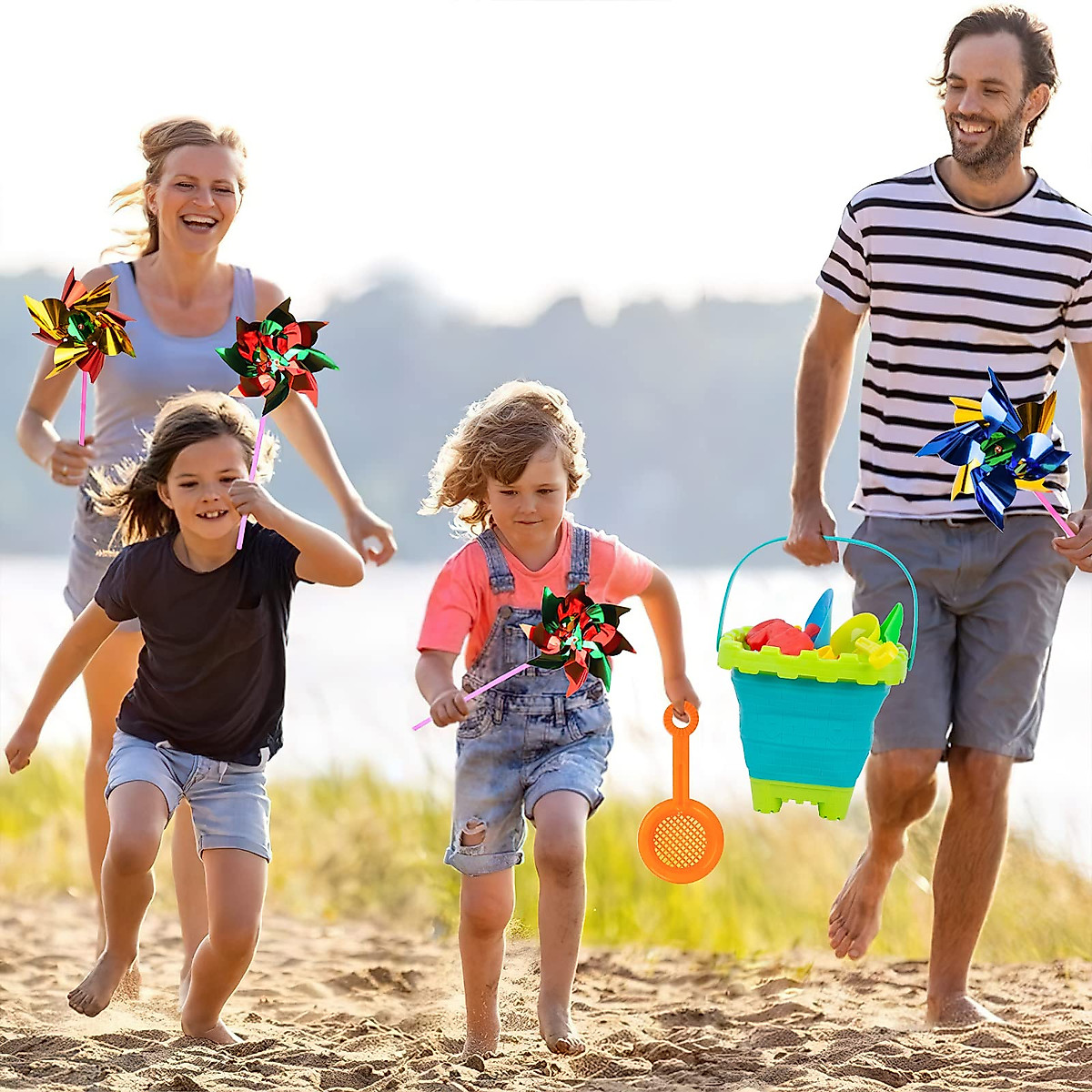 AMOR Present Beach Toys Set 31PCS, Foldable Bucket for Kids Sand Toys, Beach Pails and Collapsible Beach Toys with Castle and Sand Molds for Toddlers