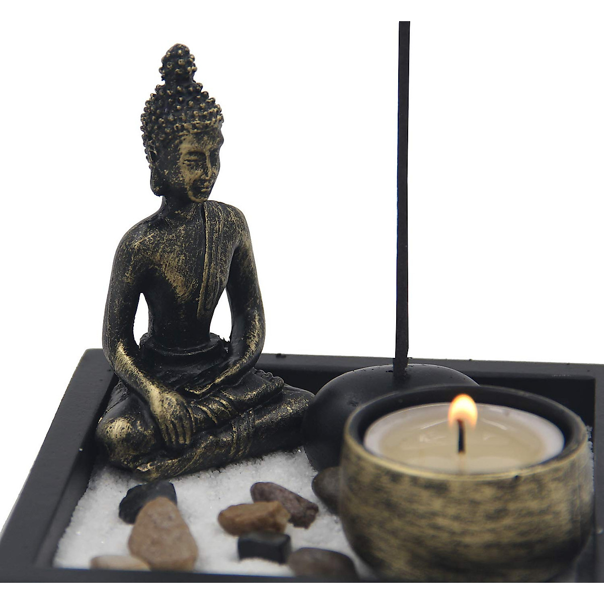 DharmaObjects Mini Zen Garden Buddha Statue Candle and Incense Holder Complete Set Home Décor Gift