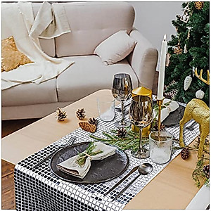 3 Packs 12 x 108 Inches Disco Party Table Runner Mirror Silver Foil Table Runner Glitter Table Cover Sparkle Sequin Tablecloth for 70s 80s Disco Dance Party Wedding Bachelorette Home Table Decorations