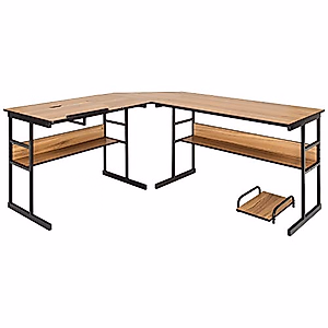 Tangkula L-Shaped Drafting Desk, Corner Computer Desk with Bottom Bookshelves & CPU Stand, Drafting Drawing Table with Tiltable Desktop, Computer Workstation Home Office Desk