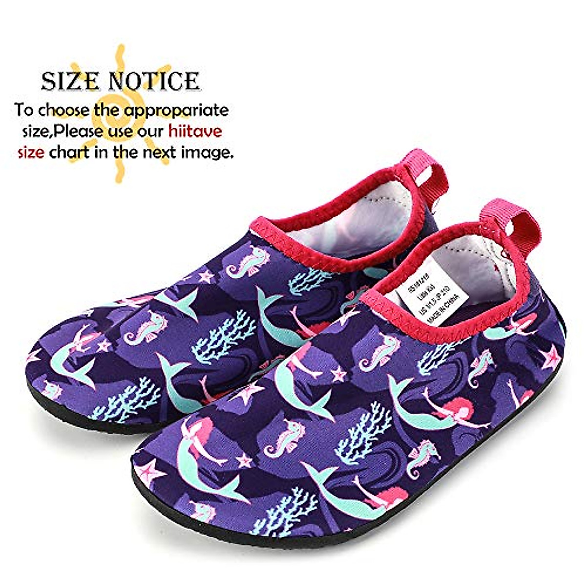 HIITAVE Girls Swim Water Shoes Non-Slip Quick Dry Barefoot Beach Aqua Pool Socks for Boys Kids Toddler Fushia Pupple/Mermaid 3.5-4 M US Big Kid