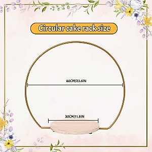 20 Inch Gold Cake Stand with Wooden Stand,Metal Arch Wedding Cake Stand,Floral Hoop Centerpiece and Cake Display Stand for Wedding Birthday Party Events Reception Decorations Supplies