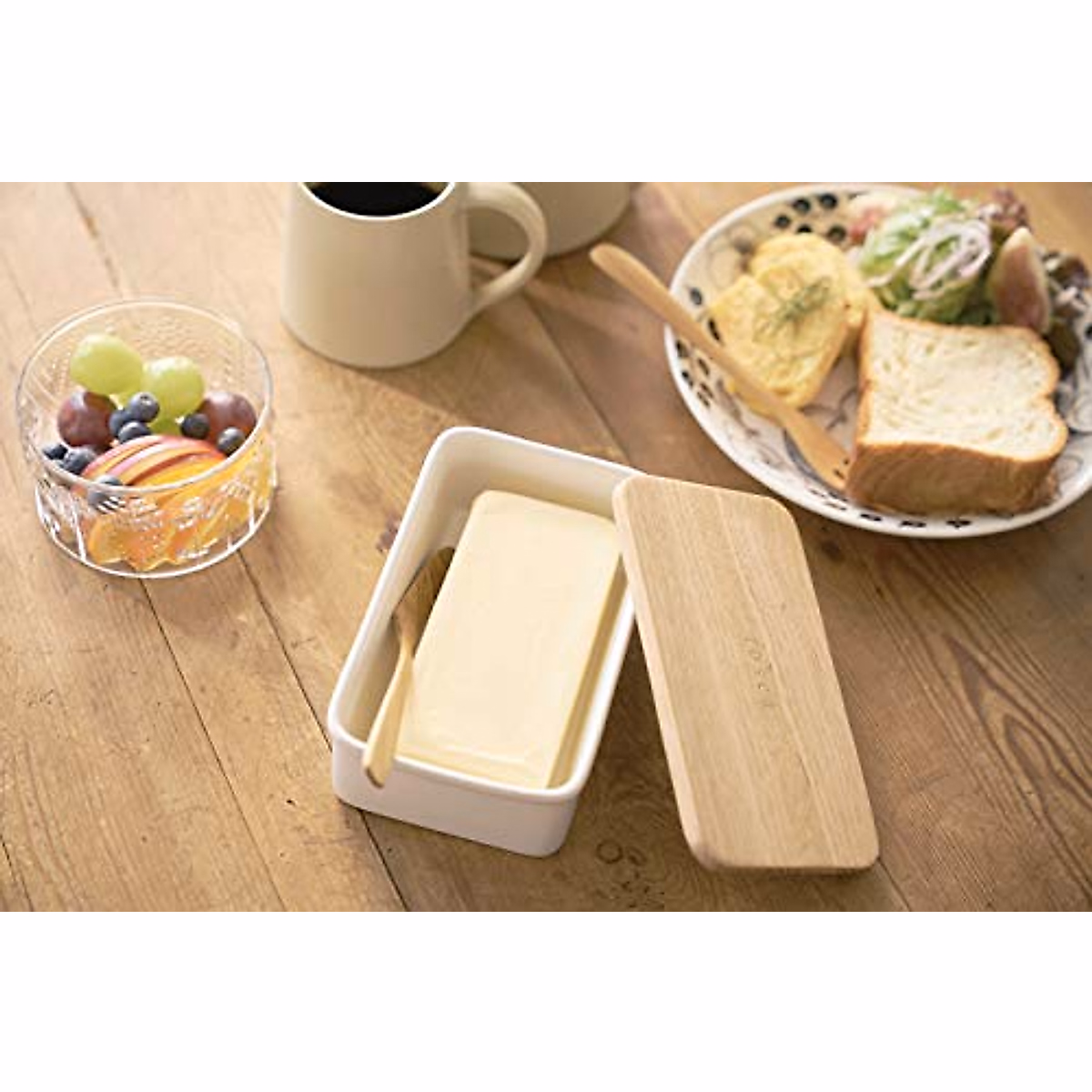 YAMAZAKI Home Butter Kitchen Dish, Tray Container | Ceramic | Food Storage, One Size, White