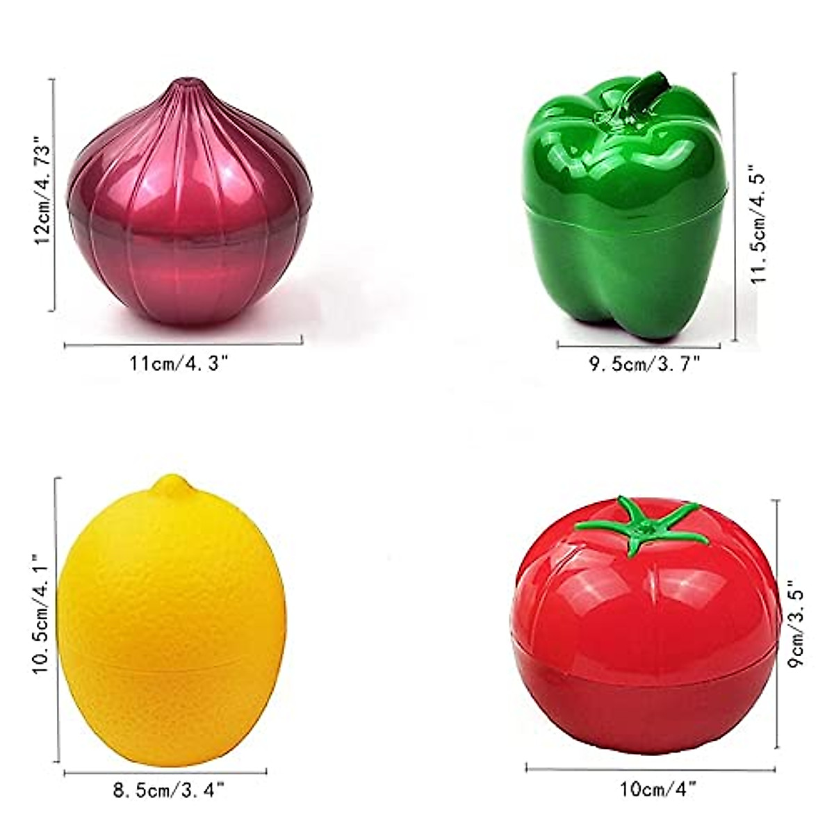Onion, tomato, lemon, green pepper 4 PCS Fruit and Vegetable Shaped Food Saver Storage，Reusable SiliconeRefrigerator Box Storage Bowls Saver Holder Keeper