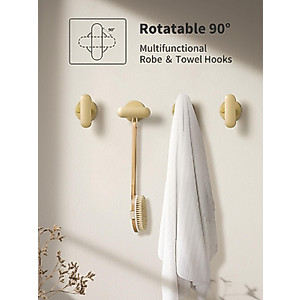 SORWDUERM 2 Pack Gold Robe Towel Hooks for Bathroom Kitchen Wall Mounted Self-Adhesive Hooks Shower Hooks Glass, Mirror, Tile Coat Hat Heavy Duty Rotatable