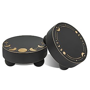 Y&ME YM Wood Riser for Display Decorative Set of 2, Farmhouse Pedestal Stand for Tiered Tray Decor and Rustic Home Decor, Moon Phase Round Decorative Tray, Black Wood Stand Plant Stool for Bathroom