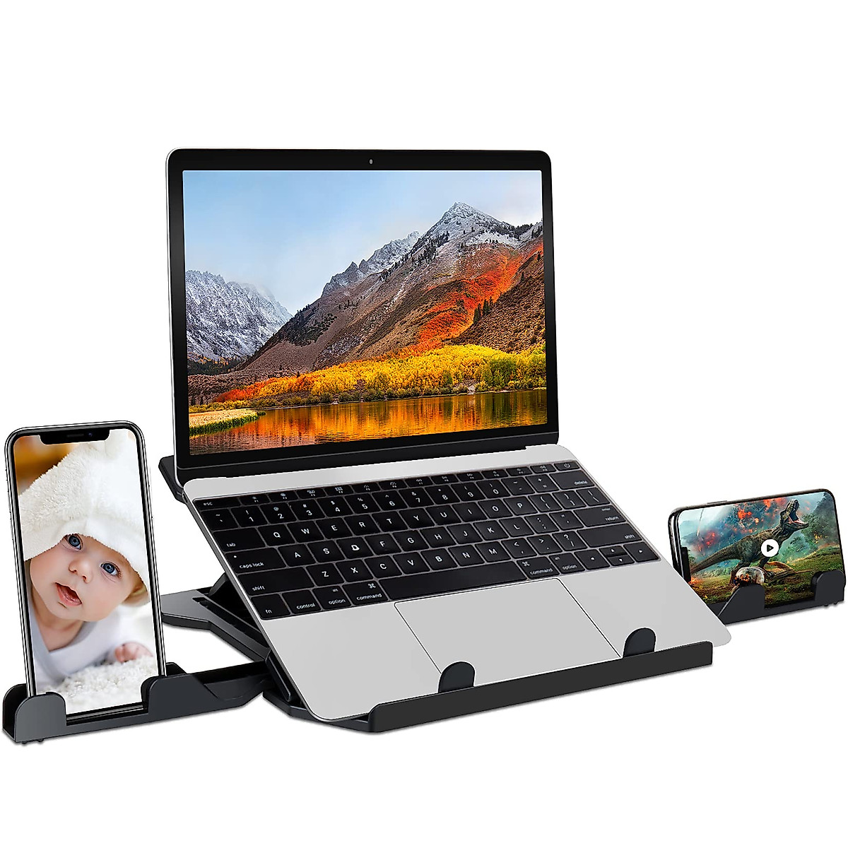 𝐋𝐩𝐨𝐚𝐤𝐞 Laptop Stand for Desk, Tablet Stand Holder, Adjustable Computer Stand for Laptop with 2 Phone Holders 8 Viewing Angles Compatible for 8"-18" iPad Laptop Kindle Surface Pro Book E-Reader
