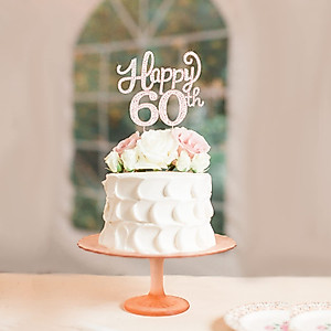 Happy 60th Birthday Rose Gold Rhinestone Cake Topper - 60th Birthday/Anniversary,Cheers to Sixty Years Old Bday Party Metal Sparkly Centerpieces Decorations.