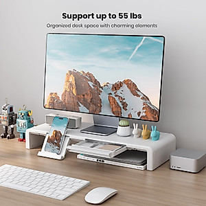 Monitor Stand Riser, Klearlook Foldable Computer Monitor Stand, Adjustable Computer Stand Desk Organizer with Storage Drawer, Tablet Phone Stand for Laptop PC Printer (White)