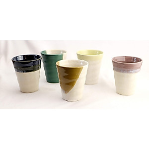 Hinomaru Collection Authentic Japanese Minoyaki Porcelain Tea Cups Set of 5 Traditional Earthenware Glazed Decorative Sushi Teacups Made in Japan