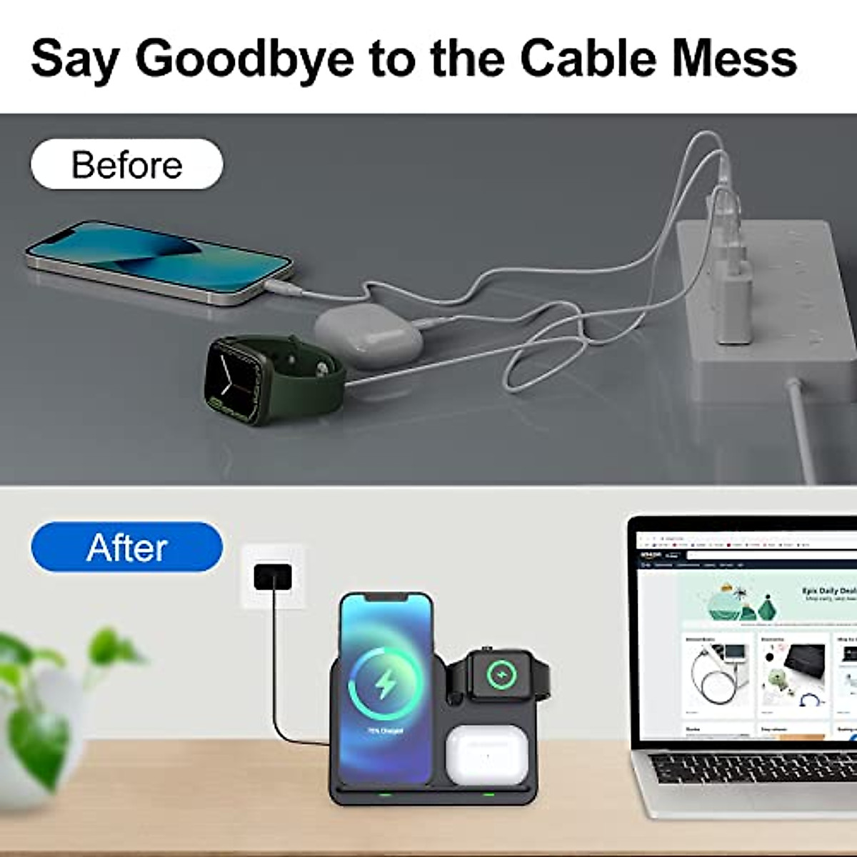 Magnetic Wireless Charging Station, 3 in 1 Wireless Charger Stand for iPhone 13/13 Pro Max/12/12 Pro Max, Charging Stand for AppIe Watch Series 7/6/SE/5/4/3/2, AirPods Pro1/2/3