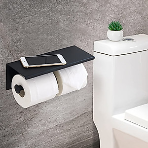 SUNTAI Double Toilet Paper Holder with Phone Shelf, 304 Stainless Steel Modern Bathroom Roll Tissue Holder Wall Mounted, Mattle Black
