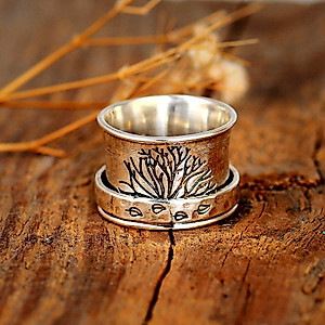 Boho-Magic 925 Sterling Silver Spinner Ring for Women Fidget Anxiety Relief Ring Band Tree of Life (7)
