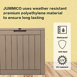 JUMMICO 32 Gallon Outdoor Deck Box Waterproof Resin Lightweight Storage Box for Outside Patio Furniture Cushions, Pool Toys and Garden Tools