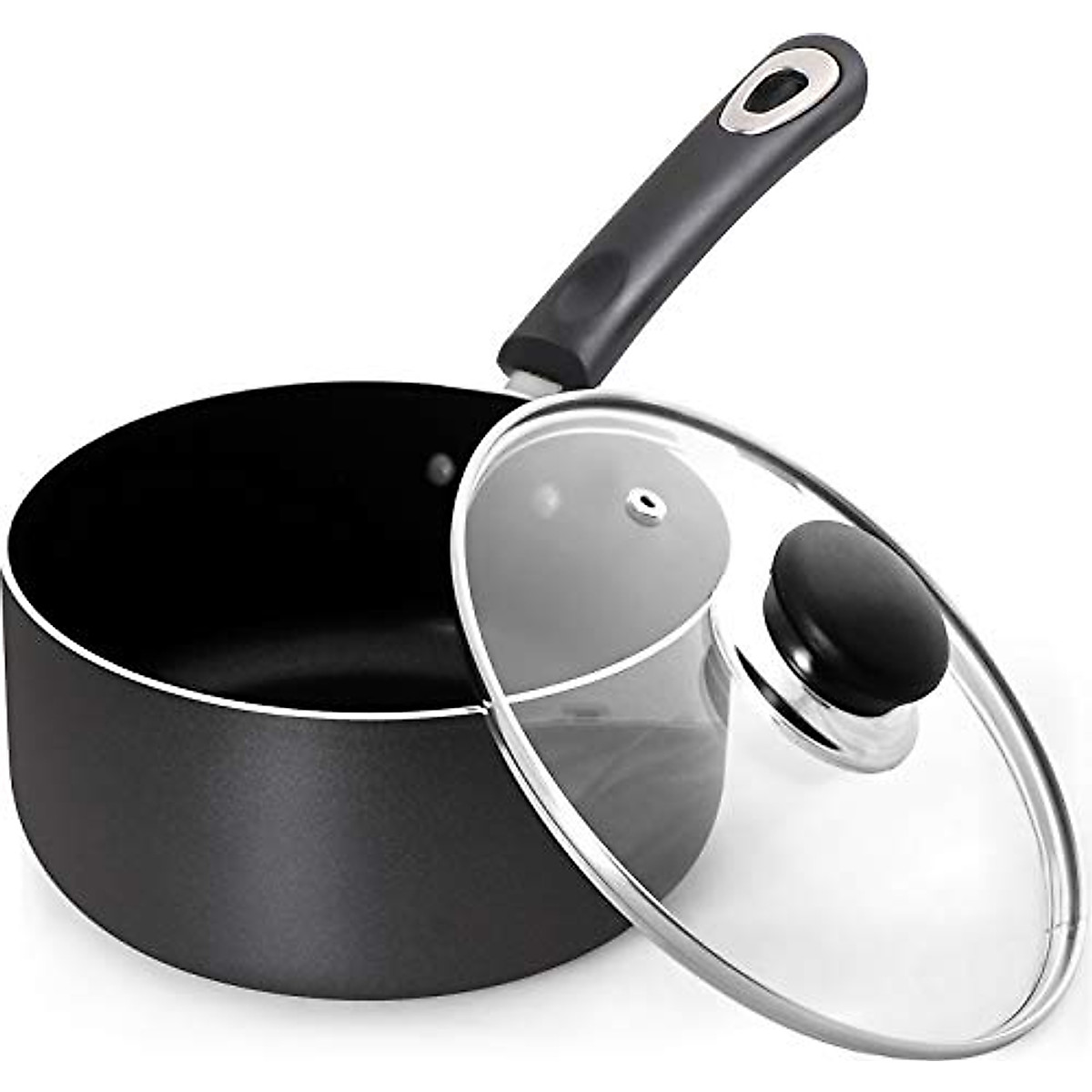 Utopia Kitchen 2 Quart Nonstick Saucepan with Glass Lid - Multipurpose Use for Home Kitchen or Restaurant (Grey-Black)