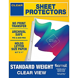 Samsill Sheet Protectors, 8.5x11 Inch Page Protectors for 3 Ring Binder, Standard Weight, Clear Protector, Letter Size, Top Loading, Acid Free, 200 Pack