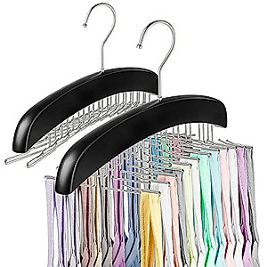 Tank Top Hanger Space Saving - Fitnice Bra Hanger for Closet Organizer with 360° Rotating 24 Foldable Metal Hooks Bra Organizer Wooden Tie Storage Rack for Camisoles, Bras, Belts, Scarfs 2Pack