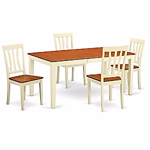 East West Furniture NIAN5-WHI-W 5 Piece Dining Set Includes a Rectangle Dining Room Table with Butterfly Leaf and 4 Kitchen Chairs, 36x66 Inch, Buttermilk & Cherry