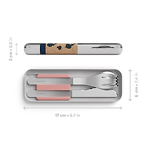 MONBENTO - Cutlery Set MB Slim Box Flamingo for Lunch Box - 3 Pieces Fork Knife Spoon - Flatware Set Work Lunch Packing - Suitable for MB Original & MB Square - Stainless Steel - Pink