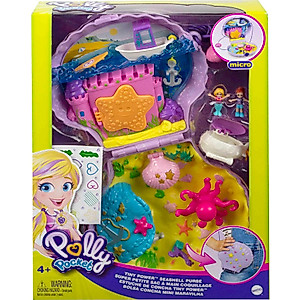 Polly Pocket Travel Toy with Micro Dolls & Accessories, Mermaid 2-in-1 Seashell Purse Playset (Amazon Exclusive)