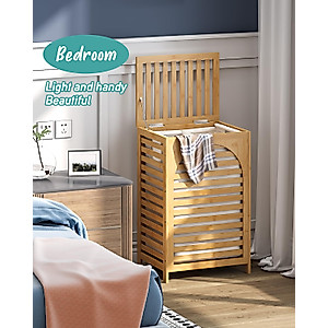 Laundry Hamper, 22.5 Gallon (85L) Bamboo Wood Clothes Laundry Basket with Lid and Handles, Removable Liner (Natural)