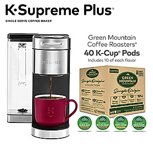 Keurig K-Supreme Plus Coffee Maker with Green Mountain Coffee Roasters Single Origin Collection Variety Pack, 40 Count