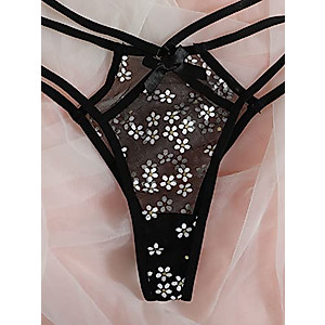 SOLY HUX Women's Sexy Sheer Mesh Lingerie Set See Through Lace Bra and Panty Set Valentines Day Lingerie 2 Piece Solid Black Medium