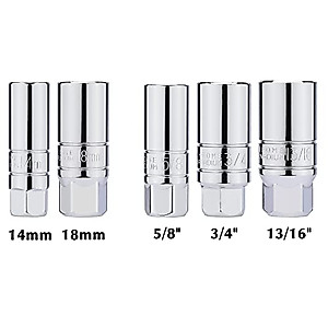 EMENTOL 5PCS 3/8" Drive Spark Plug Socket Set, CR-V, SAE and Metric, 3/8" Drive 6-Point Socket Set
