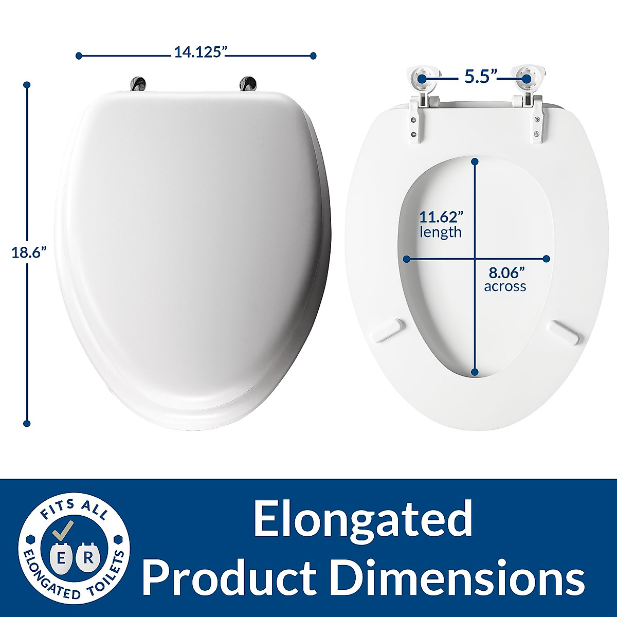 Mayfair 1815CP 000 Soft Toilet Seat with Premium Chrome Hinges that will Never Loosen, ELONGATED, White