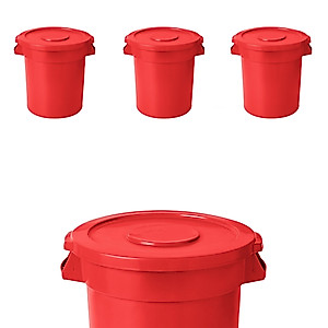 PRO&Family 55 Gallon Trash Can with Lid Round Ingredient Storage Containers Recycling Bin Kitchen Garbage Can Office Garbage Can Trash Barrel Plastic Barrel Yard Waste Bin Outdoor Trashcan (4, Red)