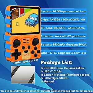 RGB20S Handheld Game Console 3.5 inch Retro Games Consoles Classic Emulator Hand-held Gaming Console Hand Held Video Games System Yellow