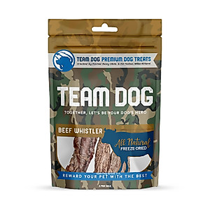 TEAM DOG Beef Trachea Dog Chews | Single Ingredient Dog Treat | 100% Freeze Dried Beef Gullet Sticks for Dogs | Supports Healthy Teeth & Gums | All Natural Esophagus Dog Treats Made in USA | 3 Per Bag