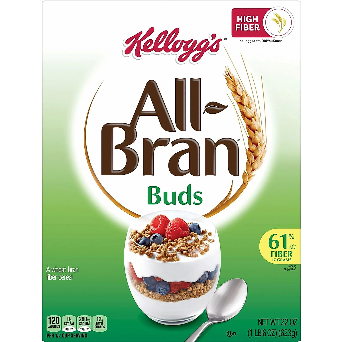 Kellogg's All-Bran Buds Cereal, 22 Ounce Box (Pack of 2) with By The Cup Cereal Bowl