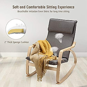 Safstar Hardwood Rocking Chair, Comfortable Relax Accent Fabric Rocker Chair with Metal and Wood Flame, Nursery Rocking Armchairs (Gray)