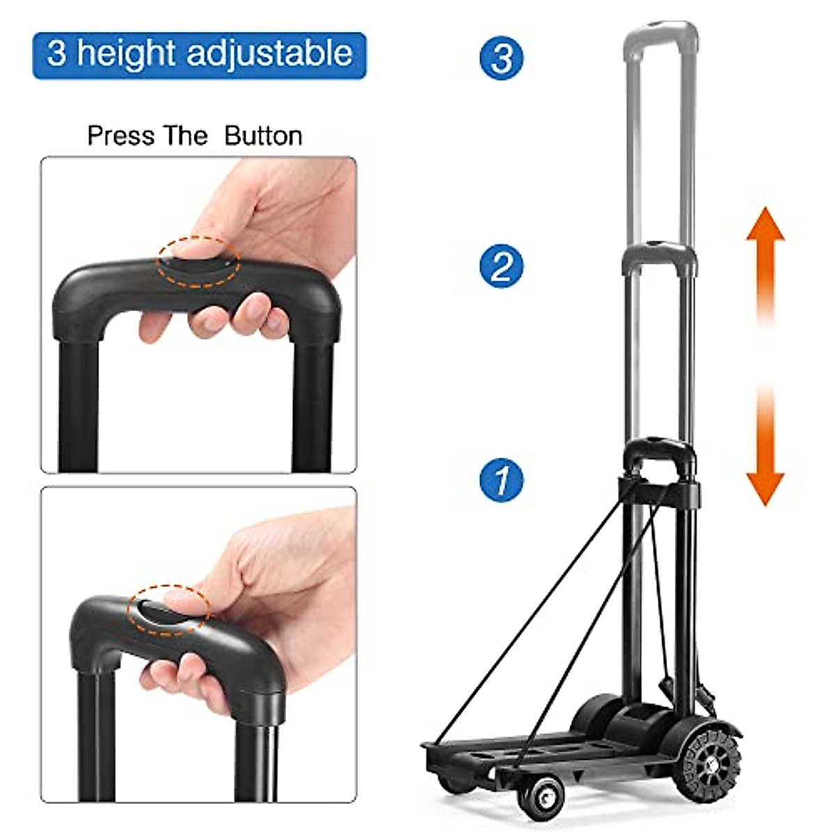 Folding Hand Truck Dolly,110 lbs Dolly Cart with Wheels Compact Collapsible Trolley Luggage Cart for Moving/Shopping/Travel/ Office Use