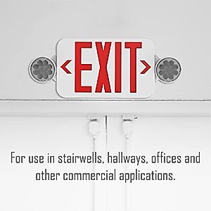HUBBELL CCR, Remote Compatible Combination Outdoor Emergency Light and Red Letter Exit Sign, with 120/277VAC, 60Hz Input, 2 Fully Adjustable LED Lamps, 18 in x 2 in x 8.2 in, White